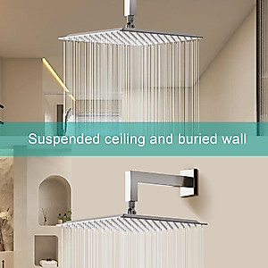 AULEEND Square Shower head, High Flow Stainless Steel Square Rainfall Shower Head, High Pressure Design Even at Low Water Flow (A01 Brushed Nickel, 12 Inch)