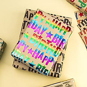 RUSPEPA Kraft Wrapping Paper Sheets - Birthday Greeting Design - 12 Folded Sheets-19.68 X27.5 Inch