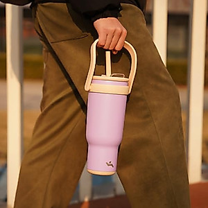 Konokyo 30 oz Tumbler with Side Handle, Insulated Water Bottle with Straw and 2 in 1 Lid, Stainless Steel Cup Travel Coffee Mug for Sports Office Gym,Brown