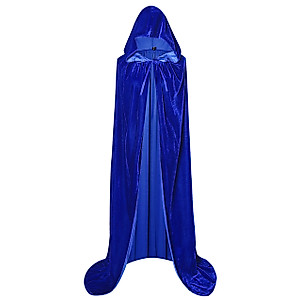 BIGXIAN Long Hooded Cloak Velvet Cape Witch Costume Halloween Costumes for Women Men (Blue, Large)