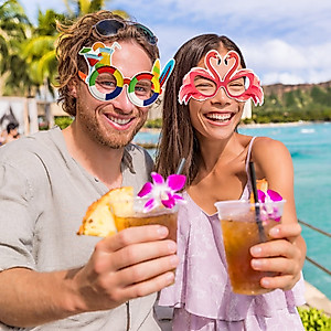 Vinsot 32 Packs Luau Party Glasses Hawaiian Funny Sunglasses Paper Glasses Frame Tropical Fancy Dress Props Photo Booth Props for Summer Party Supplies Kids Beach Themed Party Favors