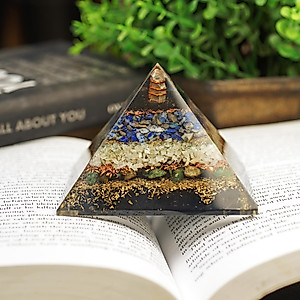 New Orgone Pyramid for Healing Heart | Black Tourmaline | Lapis Lazuli | Amazonite | Green Jade Orgonite Pyramid for E-Energy Protection - Crystal Chakra Stone Pyramid