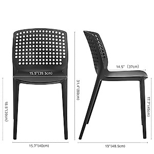 LESHI Dining Chairs Set of 6, Kitchen Chairs, Modern Plastic Dining Room Chair with Hole Back, Chair for Living Room, Bedroom, Kitchen, Patio Outdoor Chair（Black,6 Pack）