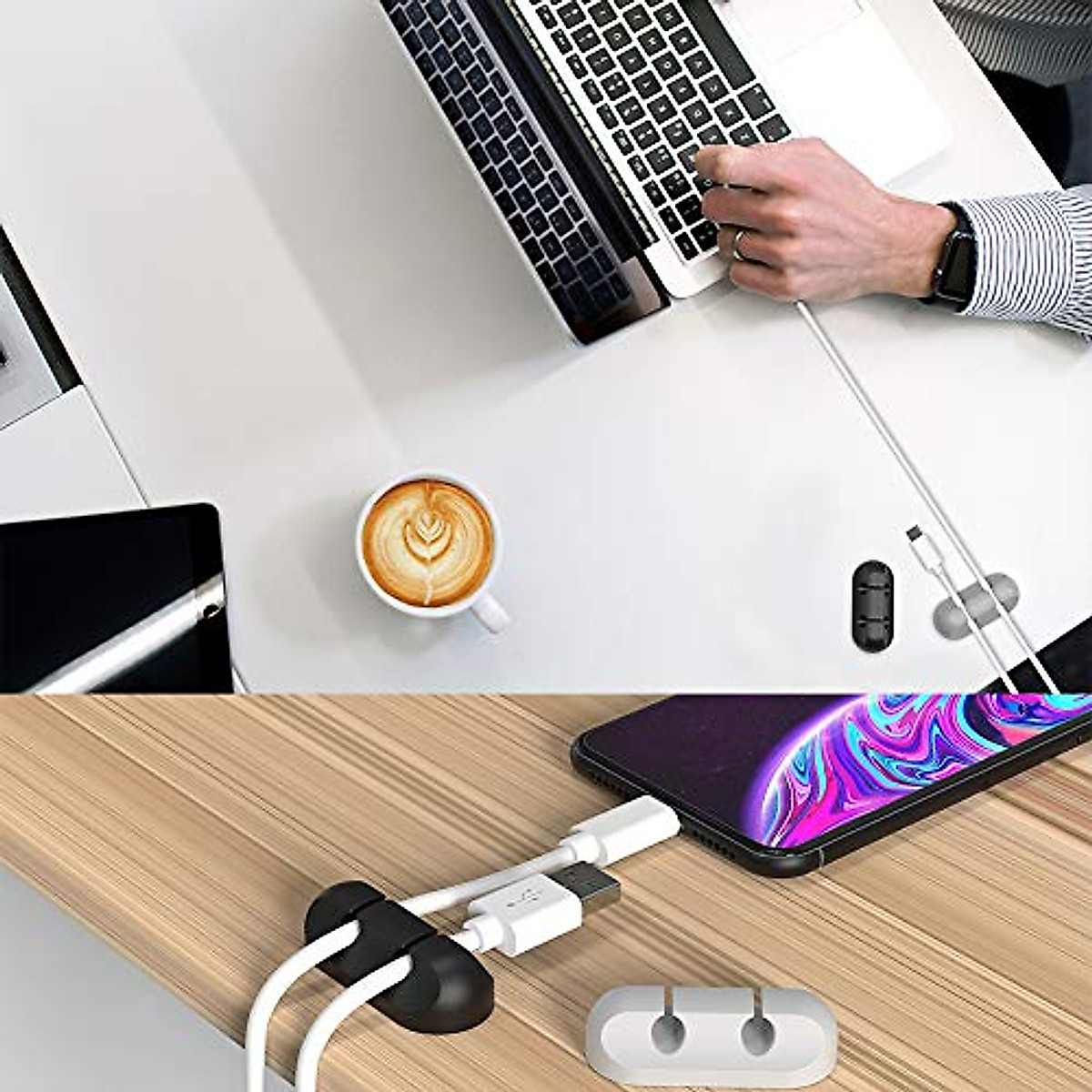 8 Pack Cable Clips Management - Aoviho Adhesive Cord Holder - Cable Organizer, Wire Clips for USB C Cable in-Car Home Office Desk Phone Accessories (Grey)