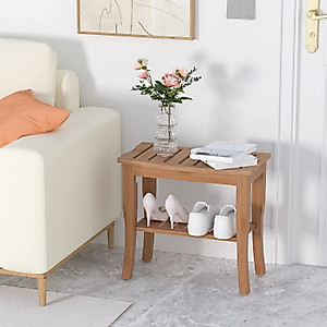 Domax Bamboo Shower Benches for Inside Shower - Bathroom Bench Seat Waterproof Wooden Shower Stool with Storage Shelf for Adults Elderly Seniors Wood Shower Chair for Bathtub or Small Spaces (Walnut)