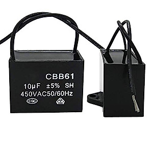 Twidec/2Pcs 450V AC 50/60Hz Run Capacitor 2-Wire Metallized Polypropylene Film Capacitors for Ceiling Fan Motor Start Run 10uf CBB61-10