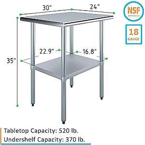 Express KitchQuip Stainless Steel Work Table | Commercial & Residential Kitchen Laundry Garage Utility Bench | NSF Metal Prep Table (24" x 30" Table)