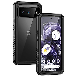 Lanhiem Pixel 8 Case, IP68 Waterproof Dustproof Case with Built-in Screen Protector, Rugged Full Body Shockproof Protective Clear Cover for Google Pixel 8 6.2 Inch, Black