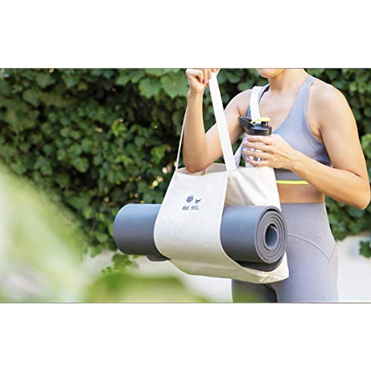 Yoga Mat Bag with Carrier Pocket Basic Canvas Tote in Natural Color