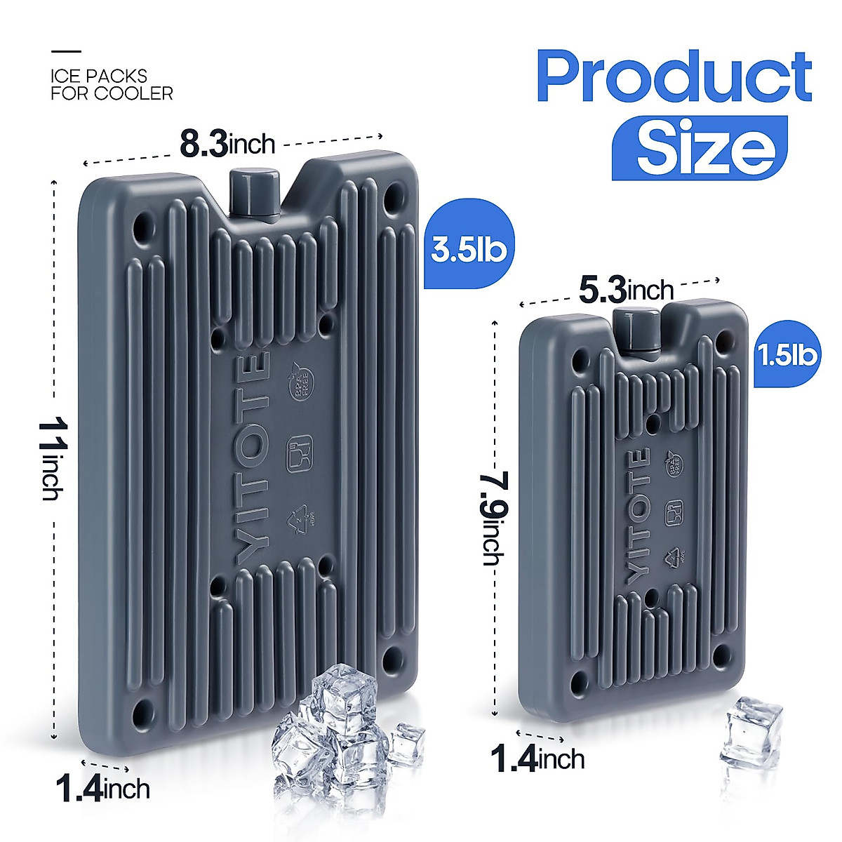 Yitote (3.5LB) Pre-Filled Hard Ice Packs for Coolers Long Lasting Reusable(2Packs),Cooler Ice Packs for Lunch Bags,Lunch Box Ice Packs Reusable Freezer Packs for Cooler Backpack.