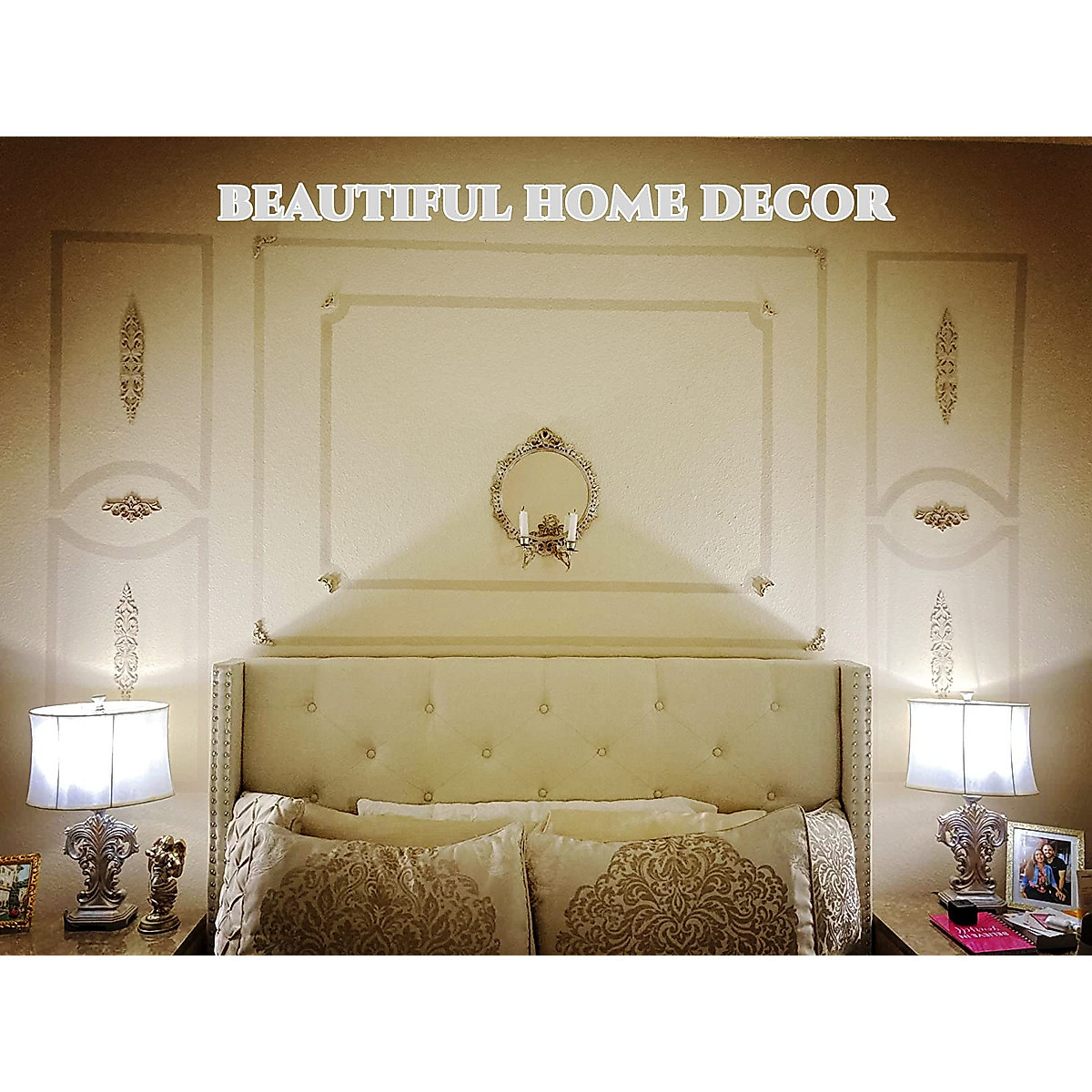 MUXSAM 4Pcs Long Wood-Carved Onlays Appliques for Furniture, Unpainted Wooden Carving Decals for Wall Cupboard Mirror Mantel Door Bed Cabinet Ceiling Dresser Refurbish Project(33x6cm/12.99"x2.36")