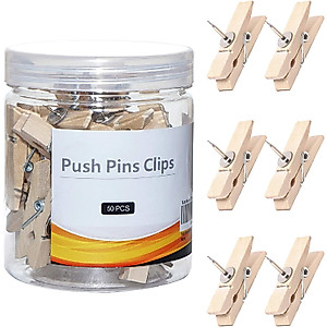 50 PCS Push Pin Clips, Wooden Push Pins for Cork Board, Decorative Thumb Tacks for Bulletin Board, Cute Cork Board/Bulletin Board Pins Thumbtack, Cork Board Accessories