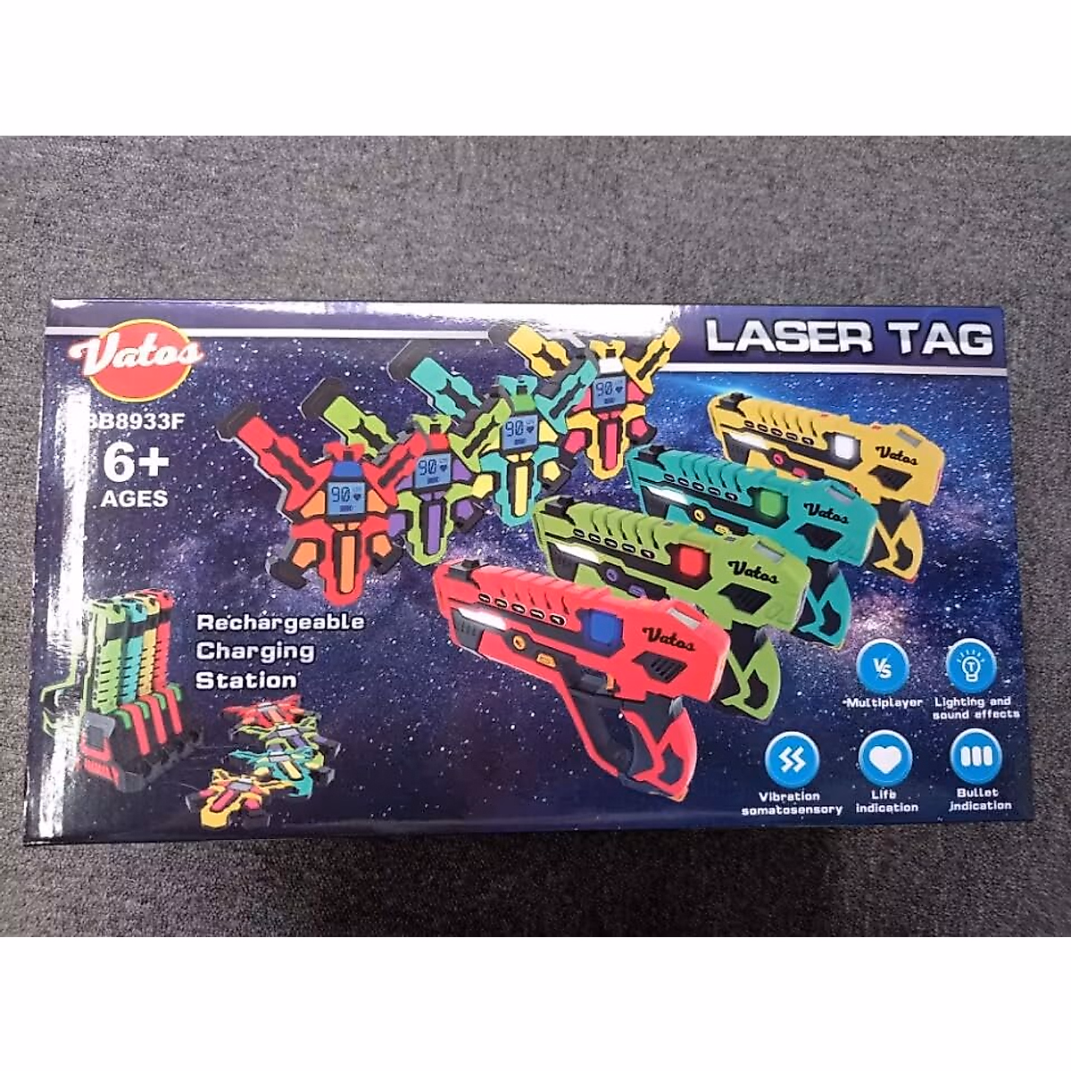 VATOS Rechargeable Real time Data SYNC Laser Tag Gun Set - 2.4GHz Infrared Laser Tag of 4 Gun 4 Vest with Glowing Light, Lazer Tag Game for Kids Adults, Family Group Activity for Boys Girls Age 6-12