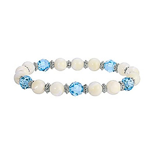 1928 Jewelry Aquamarine Blue Crystal Mother Of Pearl Stretch Bracelet