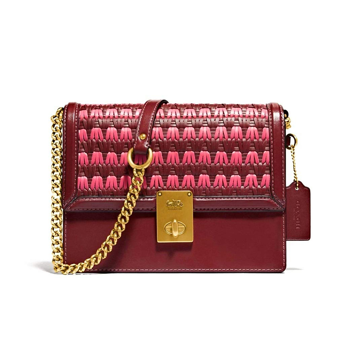Coach Womens Hutton Shoulder Bag With Weaving Wine Multi