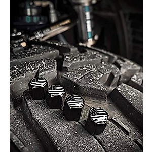 Tactilian American Flag Valve Stem Cap - Black Subdued Aluminum with Rubber Ring Tire Wheel Rim Dust Cover fits Cars, Trucks, Bikes, Motorcycles, Bicycles - (4 Pack) (American Flag)