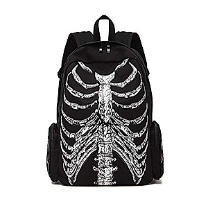 Funny Skull Backpack Laptop Travel Daypack, Skeleton Black School Backpack fpr Teen Girls Boys