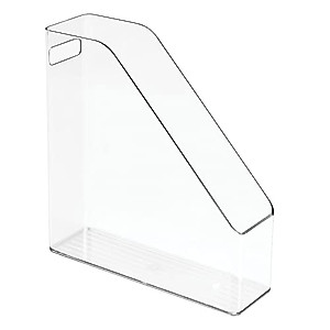 mDesign Plastic Slim Vertical File Folder Bin Storage Organizer with Handle - Hold Notebooks, Binders, Envelopes, Magazines for Home Office, Work Desktops, Ligne Collection, 2 Pack - Clear
