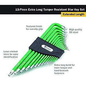 Titan 12715 Extra-Long Arm Tamper Resistant Star Key Set - 13 Piece , Green