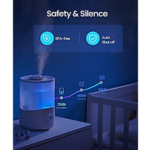 Pharata Humidifiers for Bedroom Large Room, 2.5L Cool Mist Humidifier with Essential Oil Diffuser, Top Fill Air Humidifier for Baby, Home, Plant, Ultrasonic Humidification for whole house, Auto Shut-Off, (White)