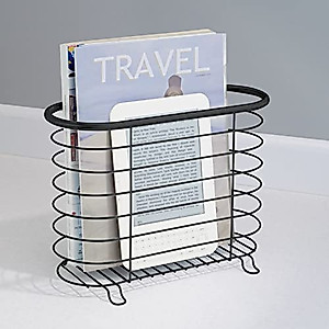 mDesign Steel Magazine Holder Storage Organizer Bin - for Bathroom, Living Room, Home Office Organization - Holds Papers, Books, Files, Folders - Omni Collection - Matte Black
