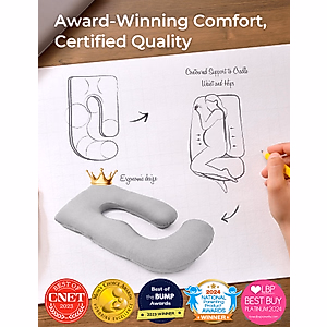 Momcozy Pregnancy Pillows for Sleeping, U Shaped Full Body Pillow for Pregnancy Women with Removable Jersey Cotton Cover, 57 Inch Maternity Pillow, Grey