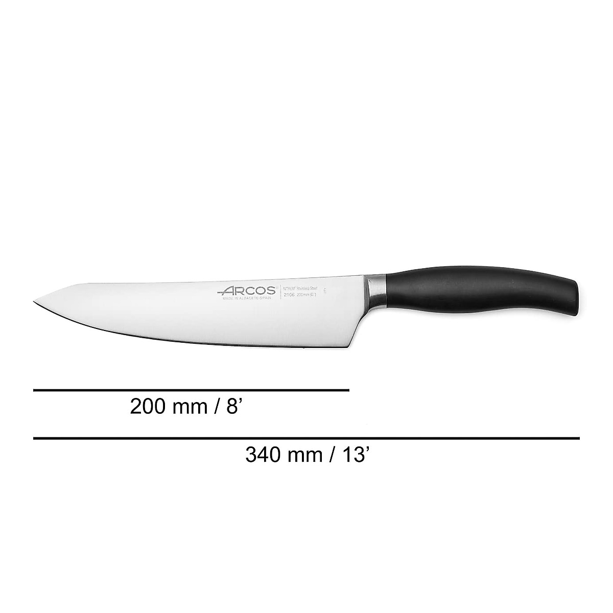 ARCOS Forged Kitchen Knife Set 3 Pieces (Paring Knife + Kitchen Knife + Chef's Knife). Stainless Steel Forged Nitrum. Polypropylene POM Handle. Series Clara. Black Color