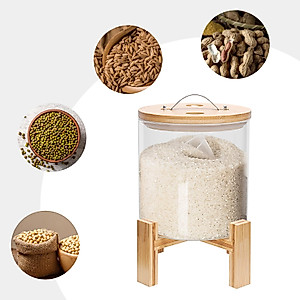 BuYouZaiLaa Glass Cereal Dispenser Rice Storage Container with Airtight Lid Stand and Measuring Cup Flour and Cereal Container for Kitchen Organization and Pantry Store (5L)