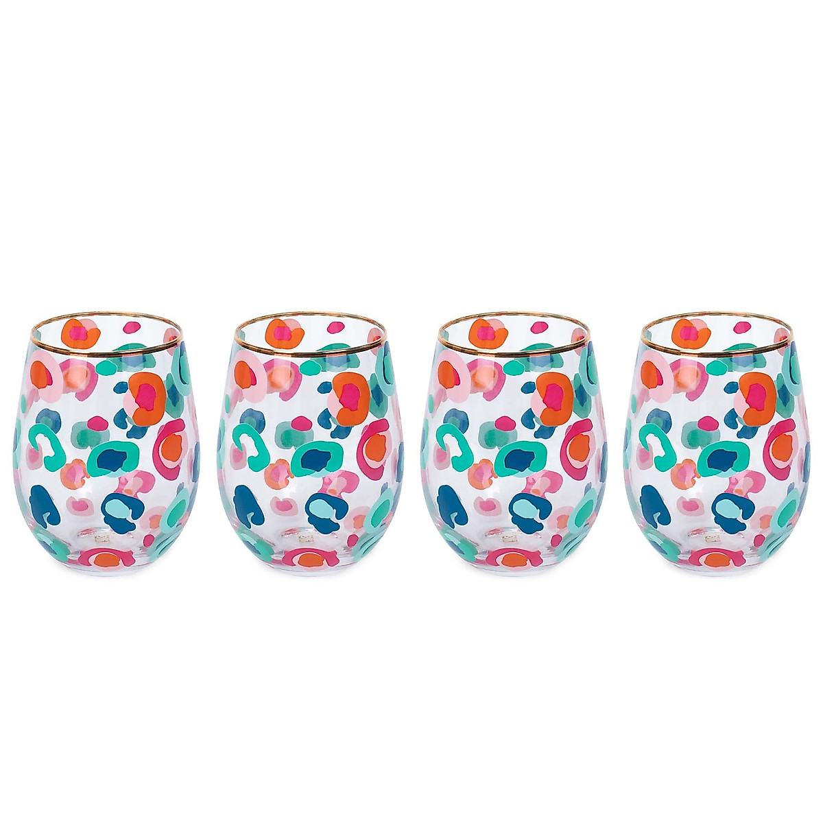 Mary Square Pretty In Pink Animal Print 8 ounce Glass Stemless Wine Tumbler Set of 4