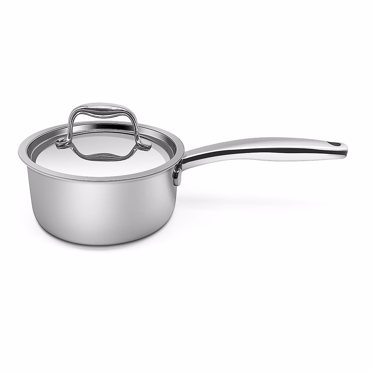 Fortune Candy 1.6-Quart Saucepan with Lid, Tri-Ply, 18/10 Stainless Steel, Comfortable Grip & Advanced Welding Technology, Dishwasher Safe, Induction Ready, Mirror Finish, Silver