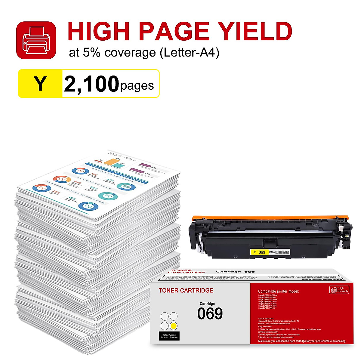 1 Pack 069 5091C001 Yellow Toner Cartridge 069 5091C001 Compatible 5091C001 Replacement for Canon imageCLASS LBP673Cdw LBP674Cx LBP674Cdw MF752Cdw MF753Cdw MF751Cdw MF756Cx Printer