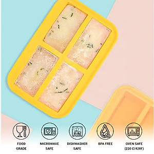 1-Cup Silicone Freezer Tray with Lid, Soup Freezer Molds, Ice Cube Tray, Silicone Container for Freezing Soup and Food - Makes 4 Perfect 1 Cup Portions, BPA Free (2-Pack)