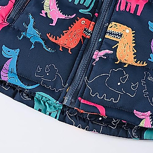 Boys Girls Winter Outwear Coats, Kids Warm Outfits 3D Ear Dinosaur Hoodie Light Puffer Jacket Windbreaker Ski Jacket