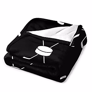Flannel Blanket Black White Hockey Fleece Blanket Super Soft Throw Blanket for Couch Bed Sofa-Machine Washable 60"x80"