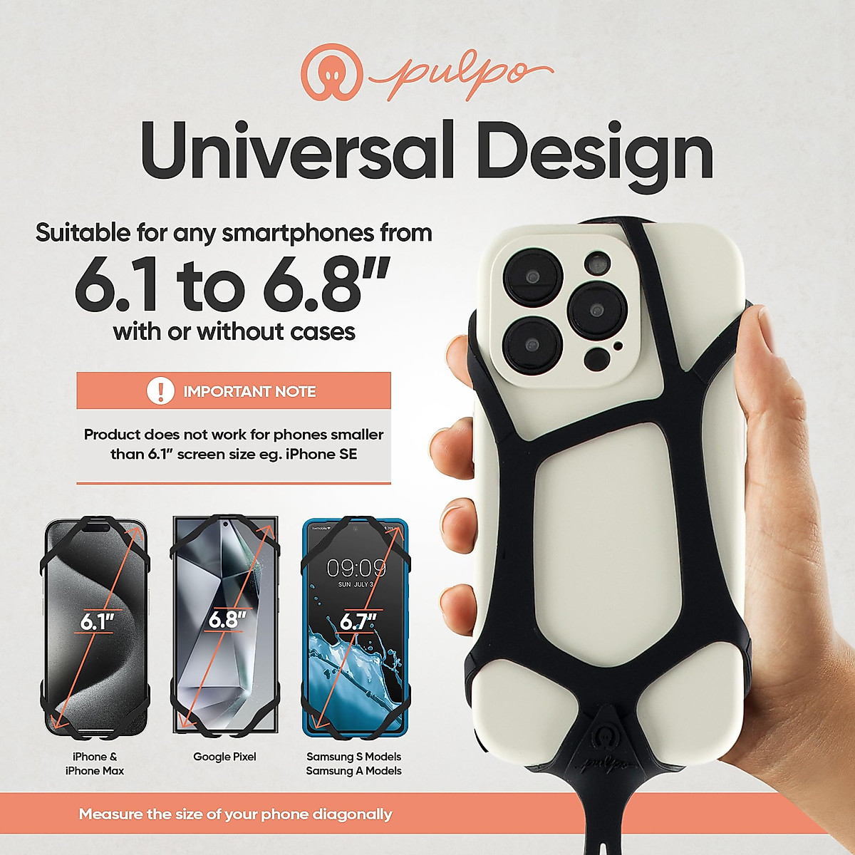 Pulpo Safety Cell Phone Lanyard Black Fits Smartphones 6.1" to 6.8” - Anti Theft Phone Strap for Men & Women, Lanyards for Phones, Ski Cellphone Tether & Cellphone Lanyard, Silicone Crossbody Straps