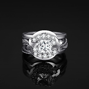 JewelryPalace Butterfly Princess Cut 1.5ct Cubic Zirconia Halo Engagement Ring for women, 925 Sterling Silver Promise Ring for Her, Anniversary Stackable Wedding Ring Band Bridal Sets 9