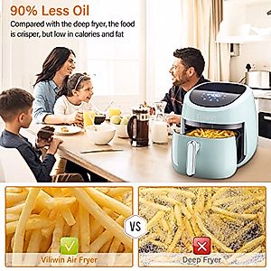 VILIWIN Air Fryer 4.5 QT Digital Air Fryer Cooker 8 Preset Menus AirFryer Hot Air Fryer with Auto Shut Off 30 Minute Timer Adjustable Temperature Control Nonstick Tray 1400W Air Fryer Blue