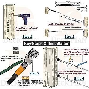Deck Man T316-Stainless Steel Adjustable Angle 1/8" Cable Railing Kit/Hardware for Wood Post，Marine Grade (30 Pack)