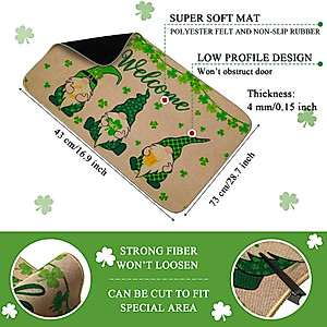 Nuanchu St. Patrick's Day Gnome Mat Welcome Decorative Doormat C Irish Non Slip Rubber Floor Mat Indoor Outdoor Entrance Bathroom Rug for Home Office Garden, 17 x 29 Inch