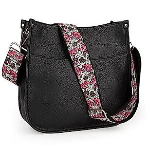 GangBan Vegan Leather Crossbody Bag Purses for Women with Adjustable Guitar Strap (black)