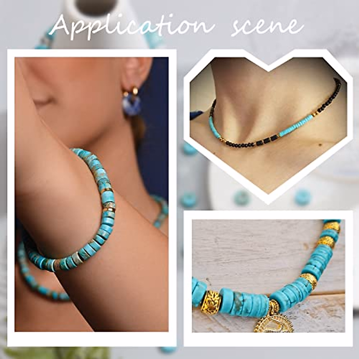 SUNNYCLUE 1 Box 122Pcs Gemstone Heishi Beads Natural Howlite Bead Flat Round Beads 8mm Beaded Disc Stone Loose Spacer Beads for Jewelry Making Beading Kit Turquoise Color Bracelet Necklace Supplies