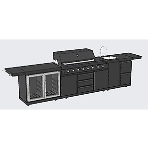 Modular 3 Piece Island Electric and Propane or Natural Gas BBQ Outdoor Black Stainless Steel Grill Kitchen with Double Wine Refrigerator, Sink, Rotisserie, Black Marble Top and FREE Protective Canvas Cover