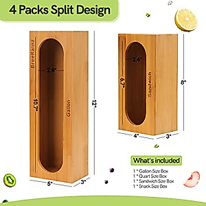 Bamboo Ziplock Bag Organizer for Drawer, BreeRainz Zip Lock Sandwich Bag Organizer, Food Storage Bag Organizer Combo for Quart Slider Gallon Snack Sizes