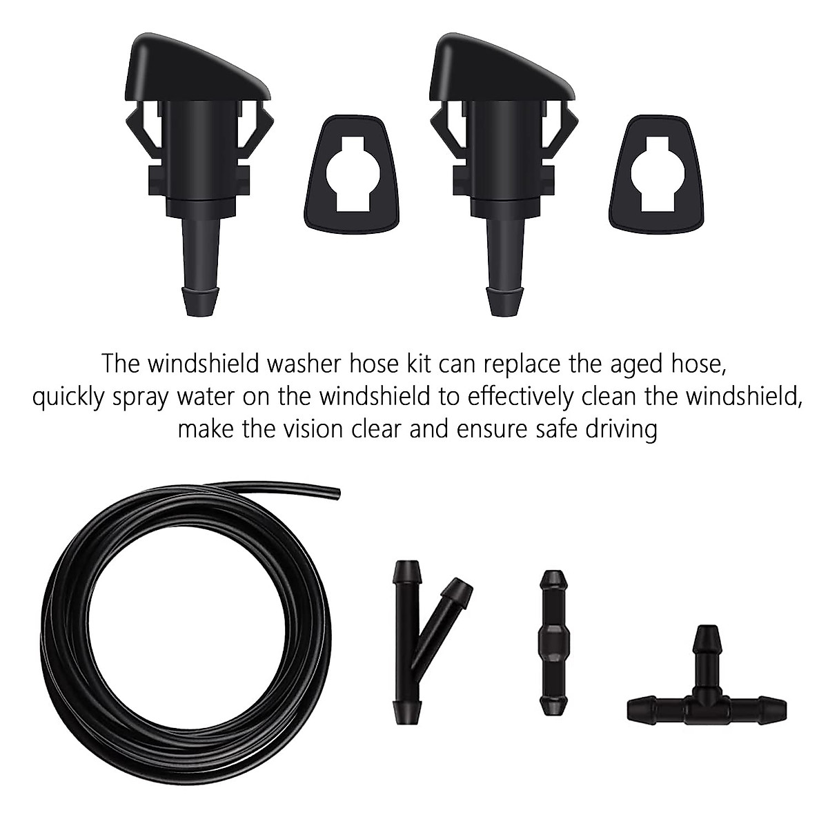 Windshield Washer Nozzles Hose Kit,Hose Connectors,Windshield Washer Spray Nozzle and Gaskets,Compatible with Dodge,Ram,Chrysler (Windshield Washer Nozzles Kit&Blue Removal Tool)