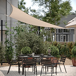 Flash Furniture Palmetto Triangle Sun Sail Canopy, Recycled HDPE with Reinforced Edges, Stainless Steel D Rings, Included 5 FT Nylon Attachment Ropes, 12 FT, Sand