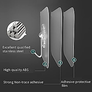 JEETAO Adhesive Hooks for Hanging Wall Hooks 22lbs(Max) Haning Hooks Transparent Reusable Seamless Hooks, Strong Bathroom Kitchen Hooks,24 Pack