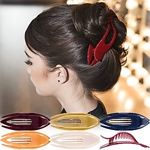 RC ROCHE ORNAMENT 6 Pcs Womens French Concord Curved Hair Clip No Slip Strong Grip Comfortable Hold Girls Ladies Beauty Accessory Fashion Pin Teeth Clamp, Large Classic Multicolor