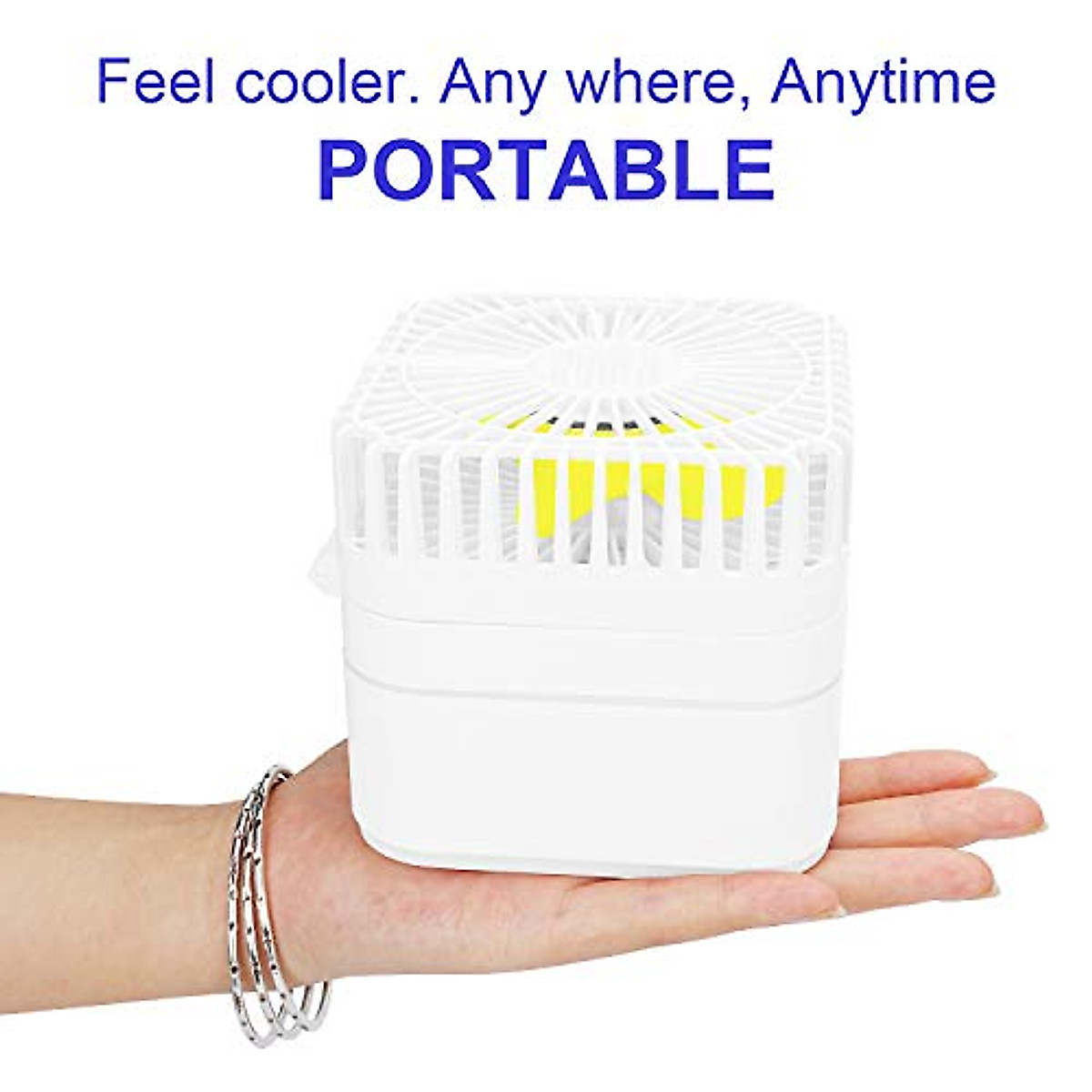 ACTNOW Mini Humidifer Desk Fan With USB, 3 Speed Small Fan with 7 Colors Night Light, Quiet Portable Fan of 4.1' L x 4.1" W x 3.9" H In office, Cooling Air Conditioner Mini Fan for Bedroom (White)