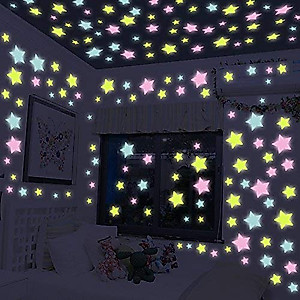 Stars Stickers for Ceiling, Adhesive 200PCS 3D Glowing Stars,Luminous Stars Stickers for Kids Bedroom Decor,Wall Stickers (Stars)