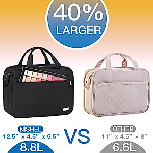 NISHEL Travel Makeup Bag Stand Up, Portable Cosmetic Organizer, Travel Cosmetic Case for Travel-Size Toiletries, Black